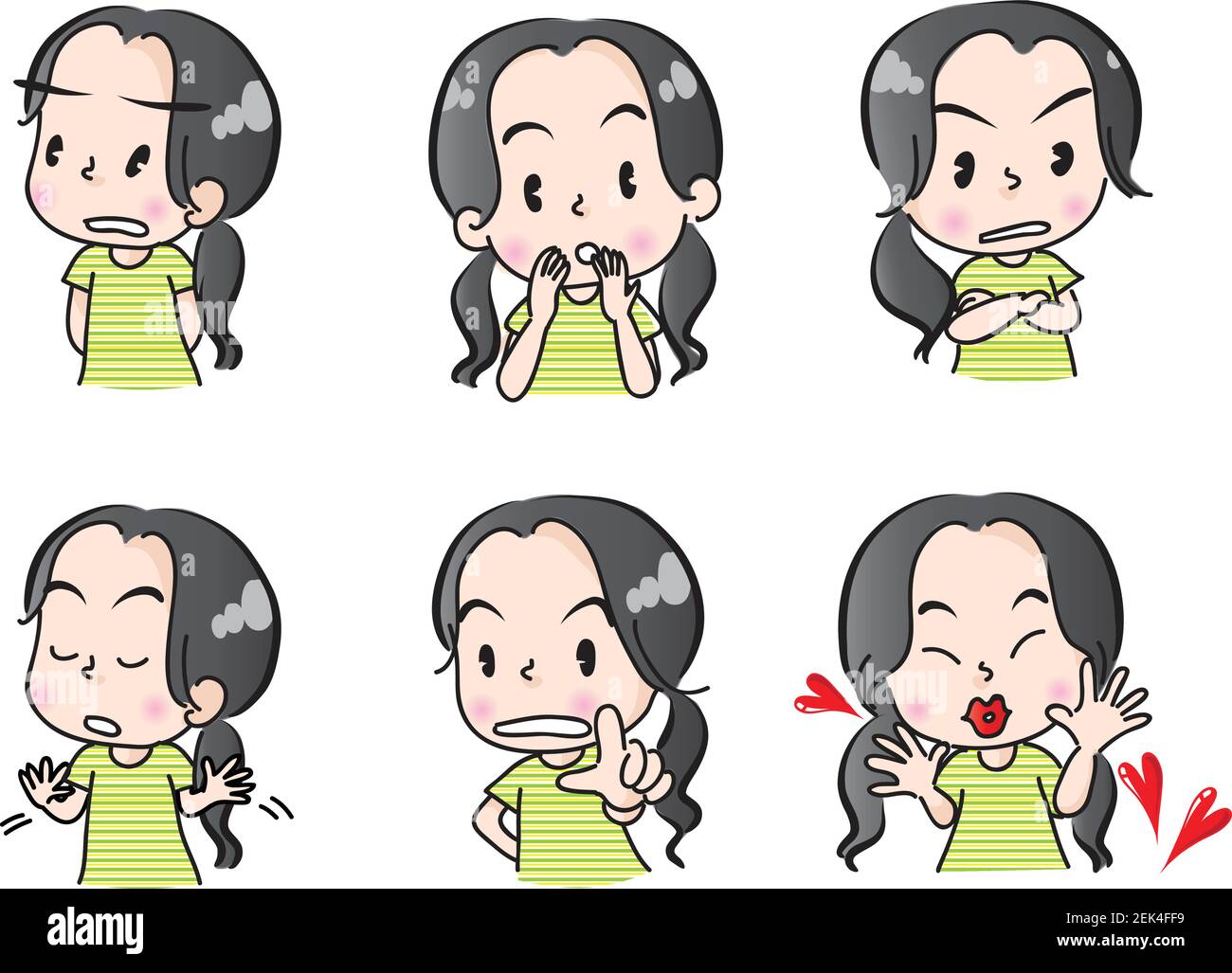 vector cartoon girl emoji stickers set Stock Vector Image & Art - Alamy