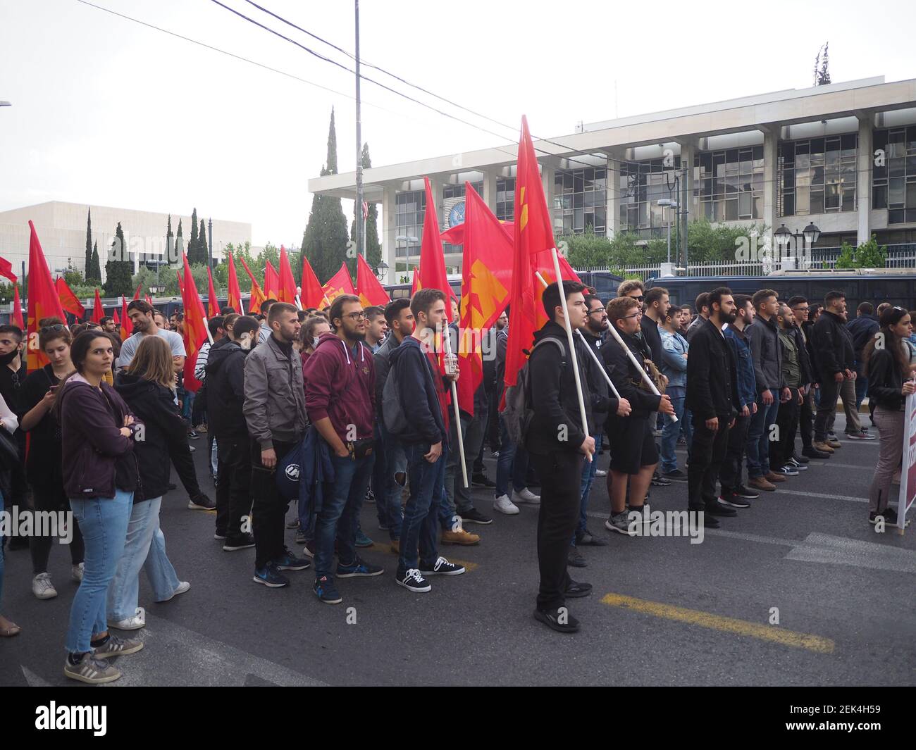 Greek Communist Party supporters protest in Athens, Greece on June 1 ...