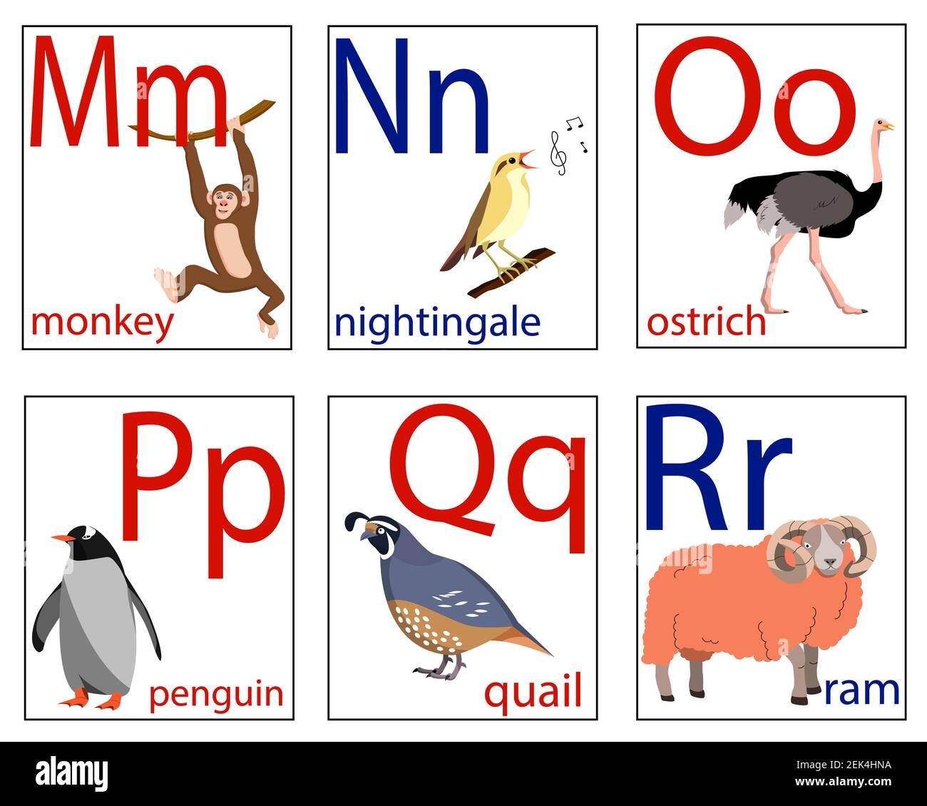 Flashcards for kids with letters and pictures of animals to learn the ...