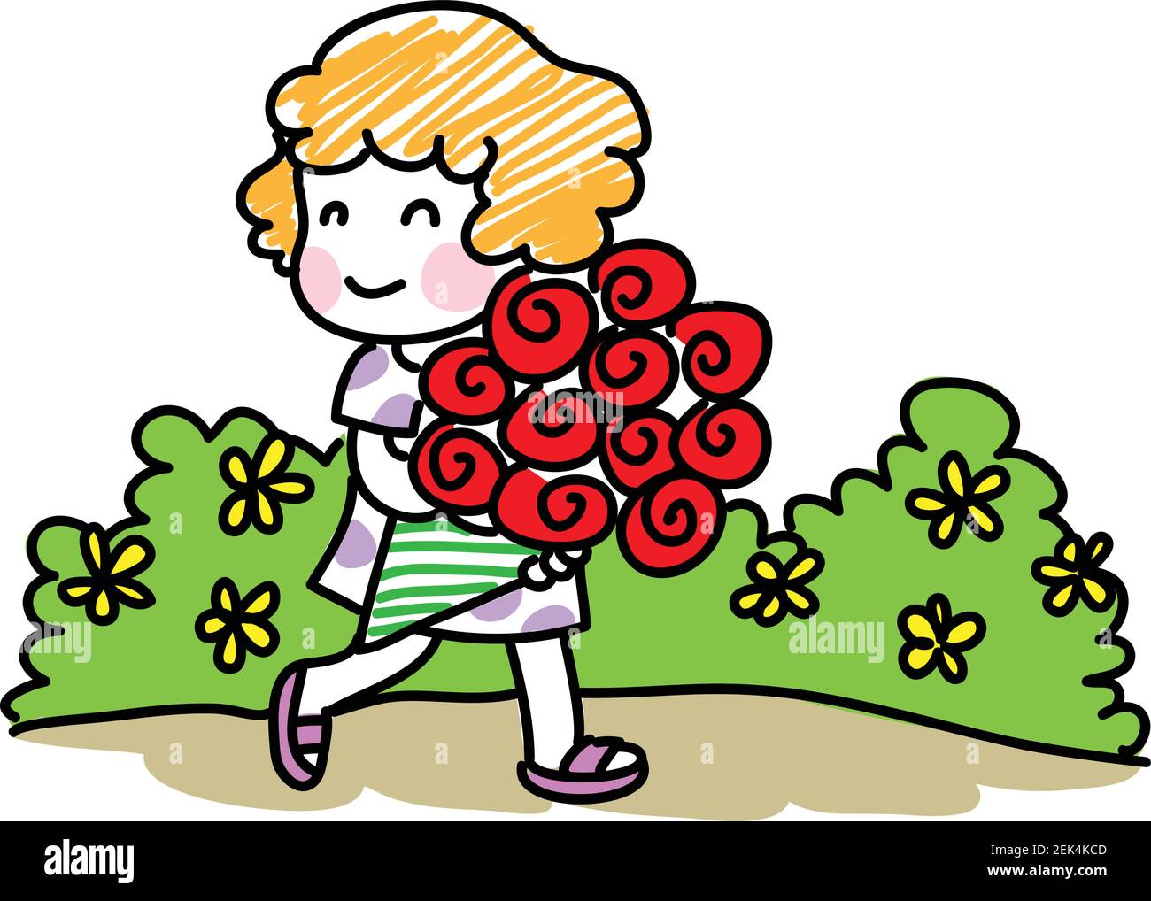 vector cartoon girl with flowers Stock Vector Image & Art - Alamy