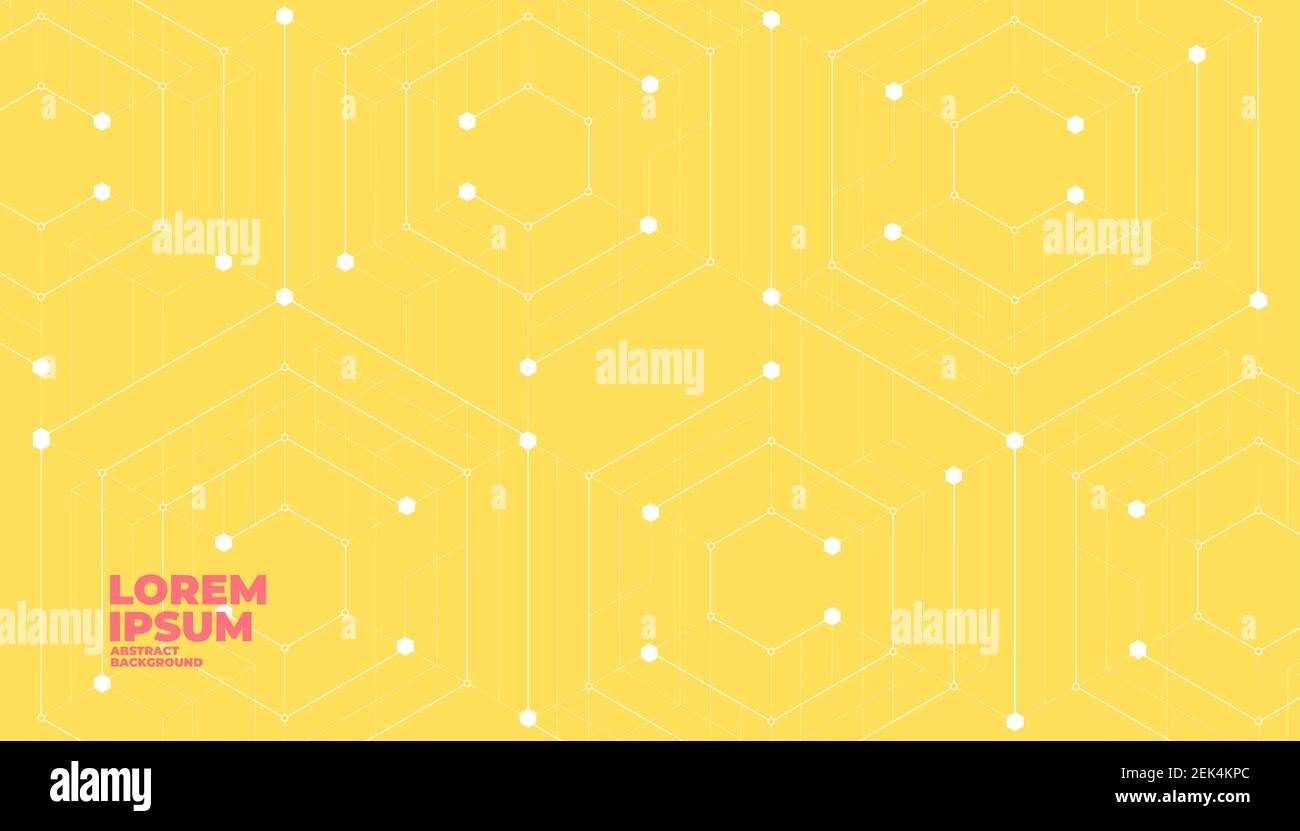 Abstract hexagonal molecular structures on yellow background with copy ...