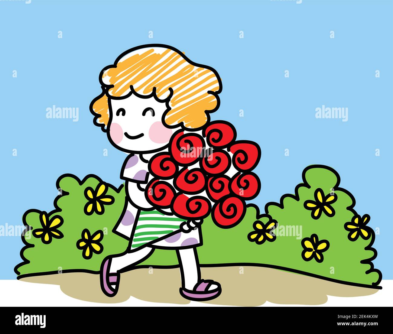 vector cartoon girl with flowers Stock Vector Image & Art - Alamy