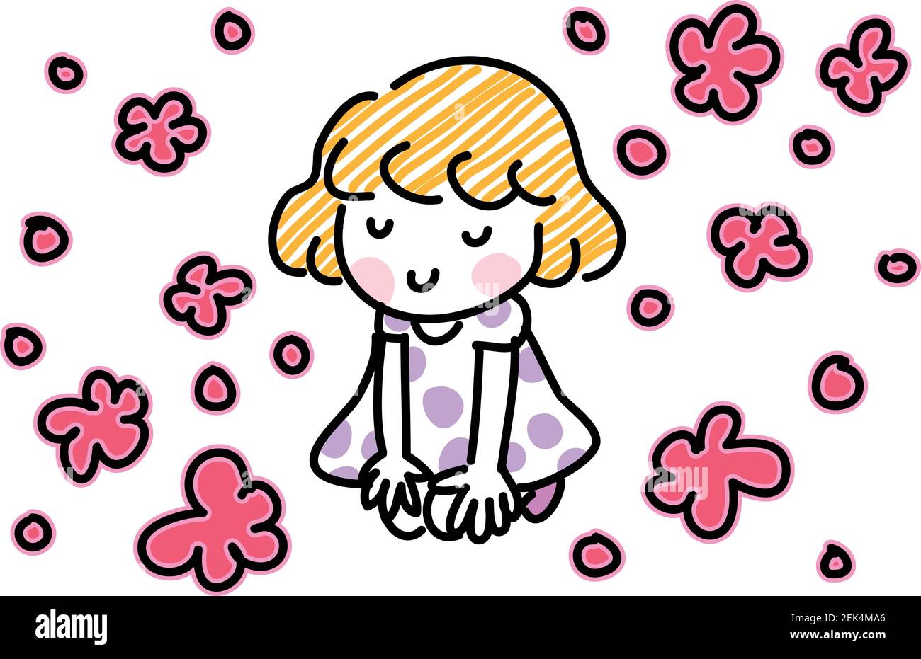 vector cartoon girl with flowers Stock Vector Image & Art - Alamy