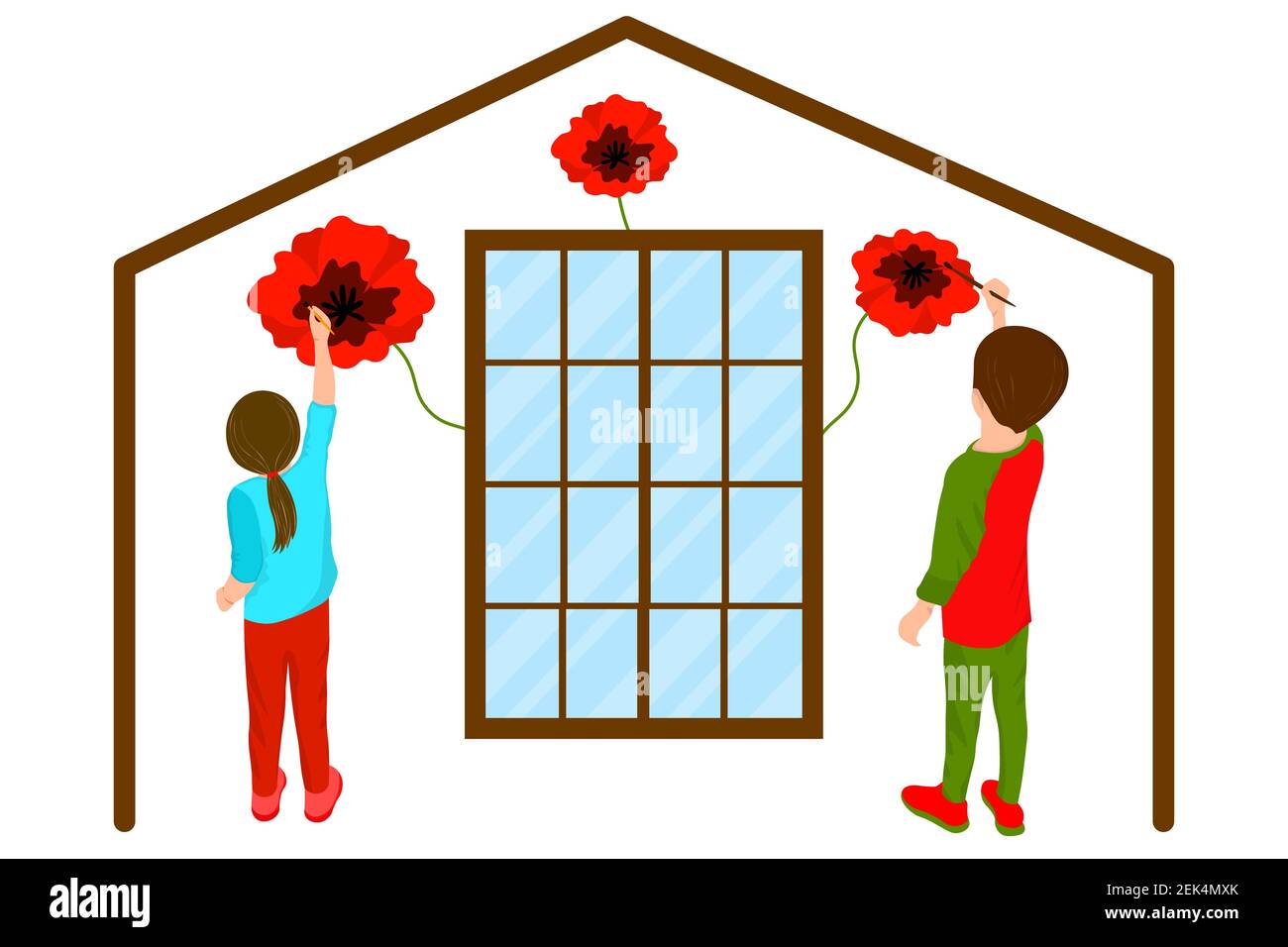 Stay at home. Child art home education. Children is drawing a picture ...