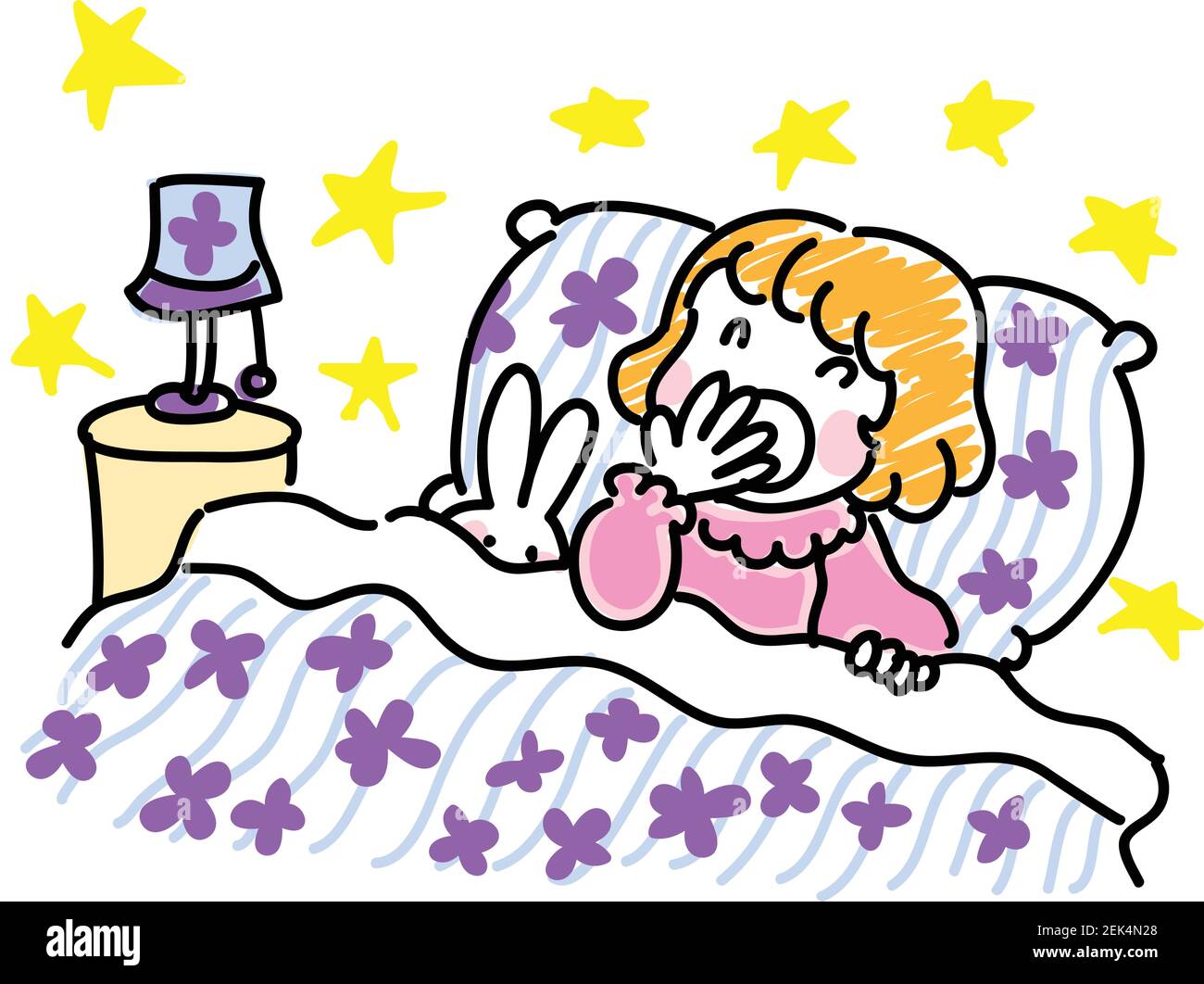 vector cartoon girl good night on bed Stock Vector Image & Art - Alamy