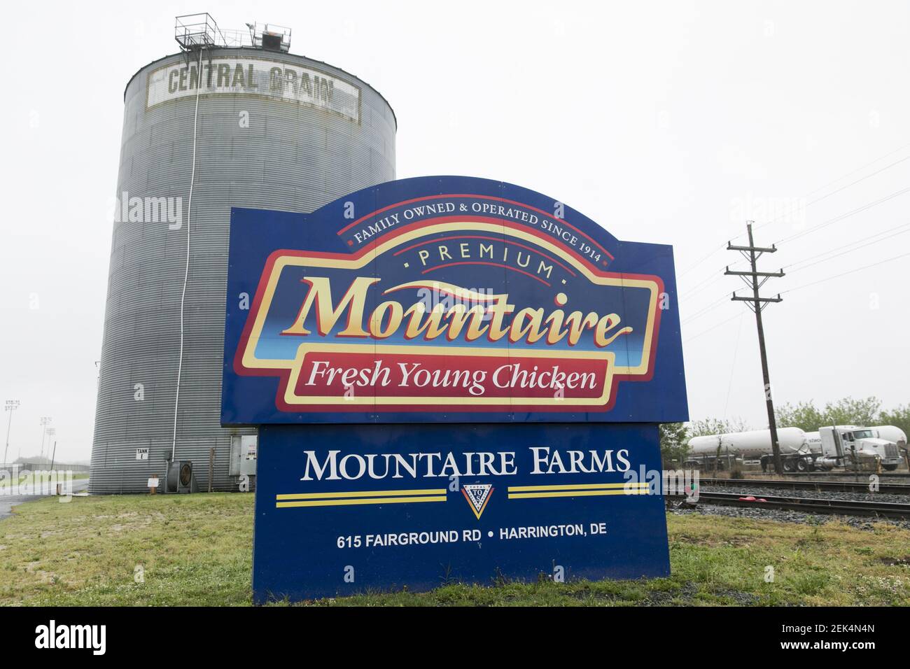 A logo sign outside of a facility occupied by Mountaire Farms in ...