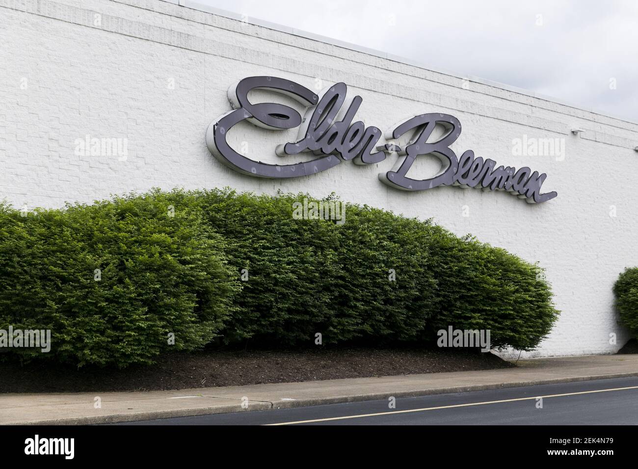 A logo sign outside of a closed Elder-Beerman retail store location in ...
