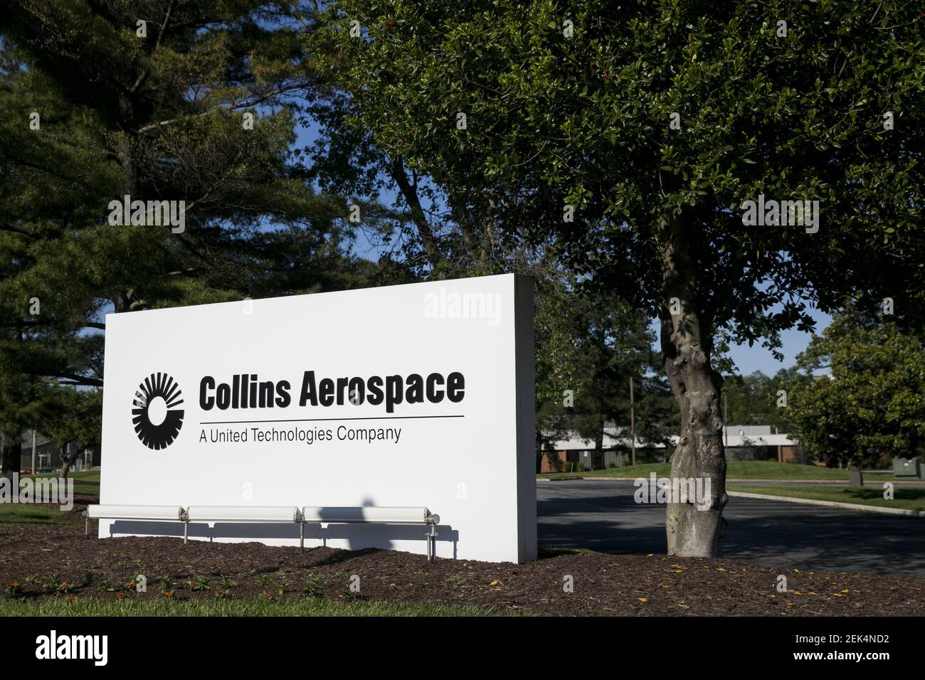 A logo sign outside of a facility occupied by Collins Aerospace in ...