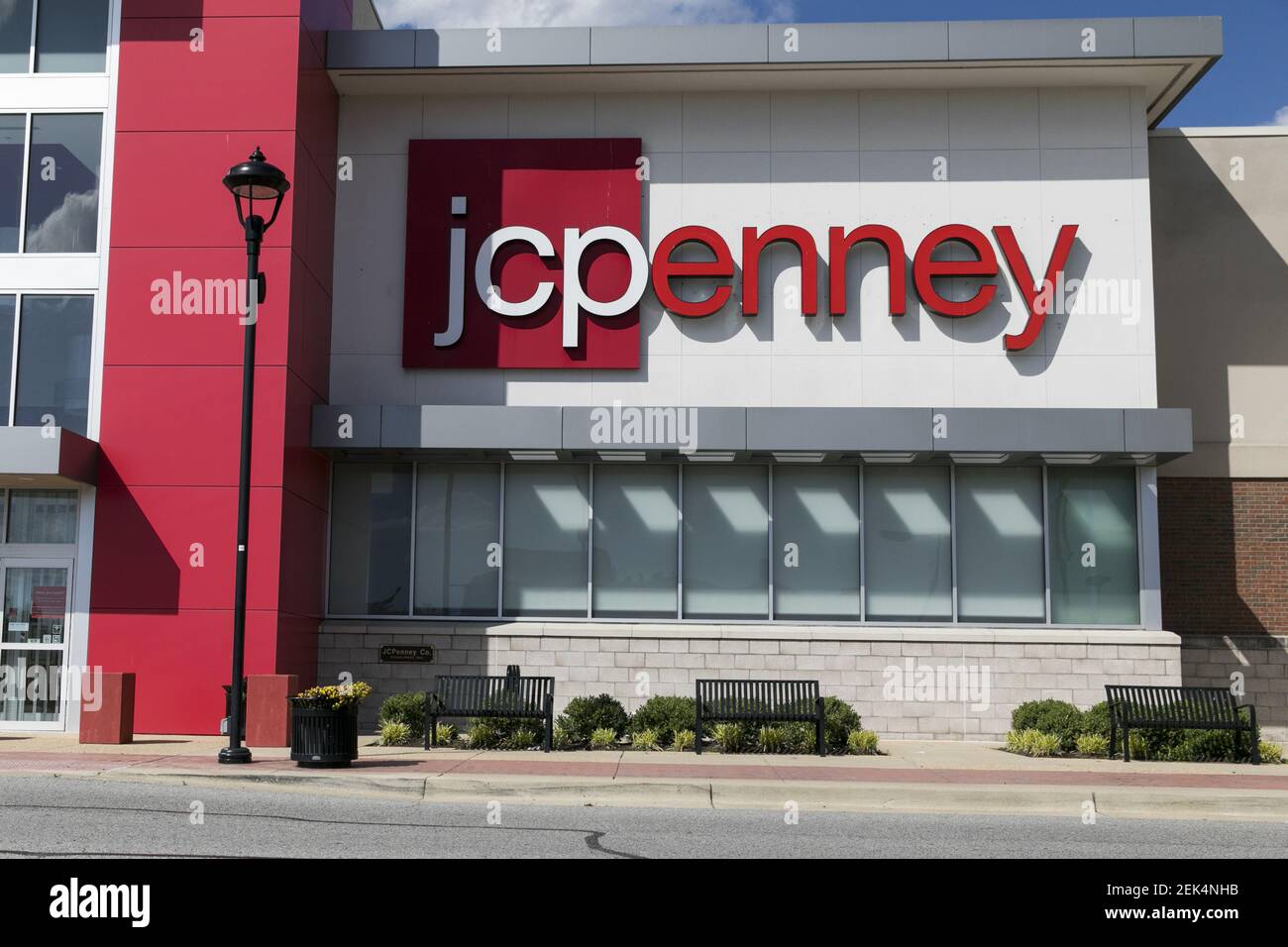 A logo sign outside of a JCPenney retail store location in Lanham ...