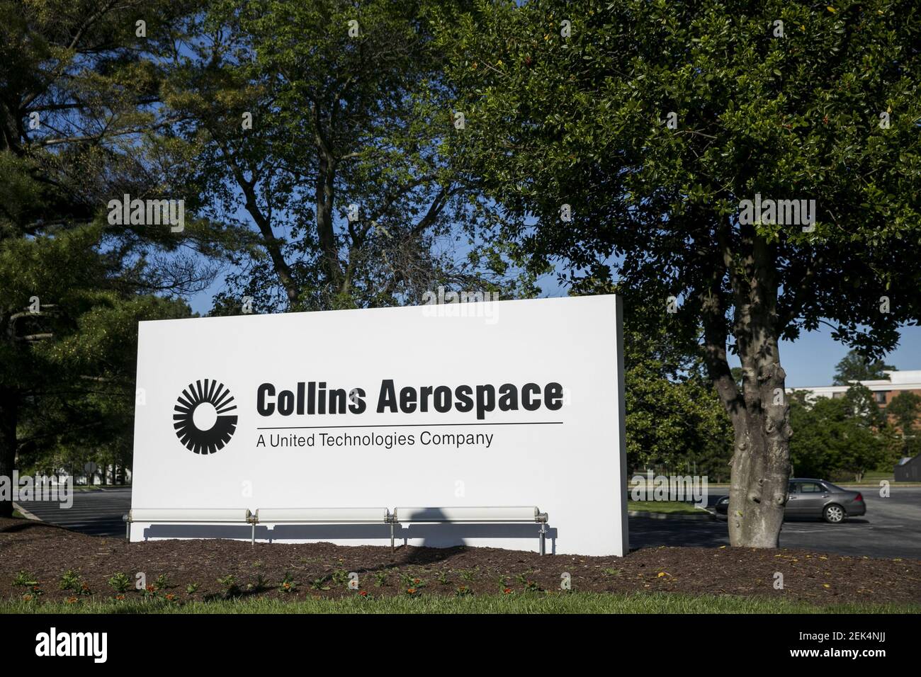 A logo sign outside of a facility occupied by Collins Aerospace in ...