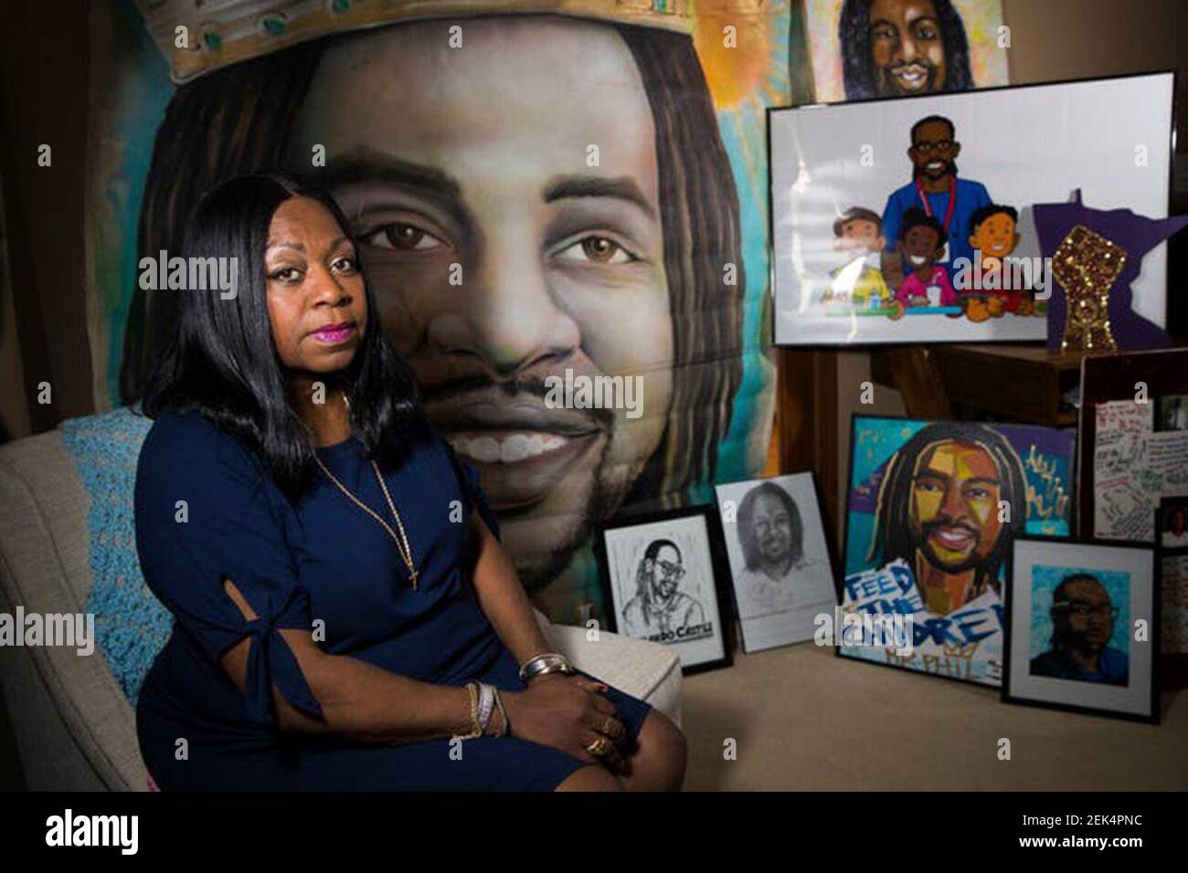 Valerie Castile, mother of Philando Castile, shown in 2016 with artwork ...