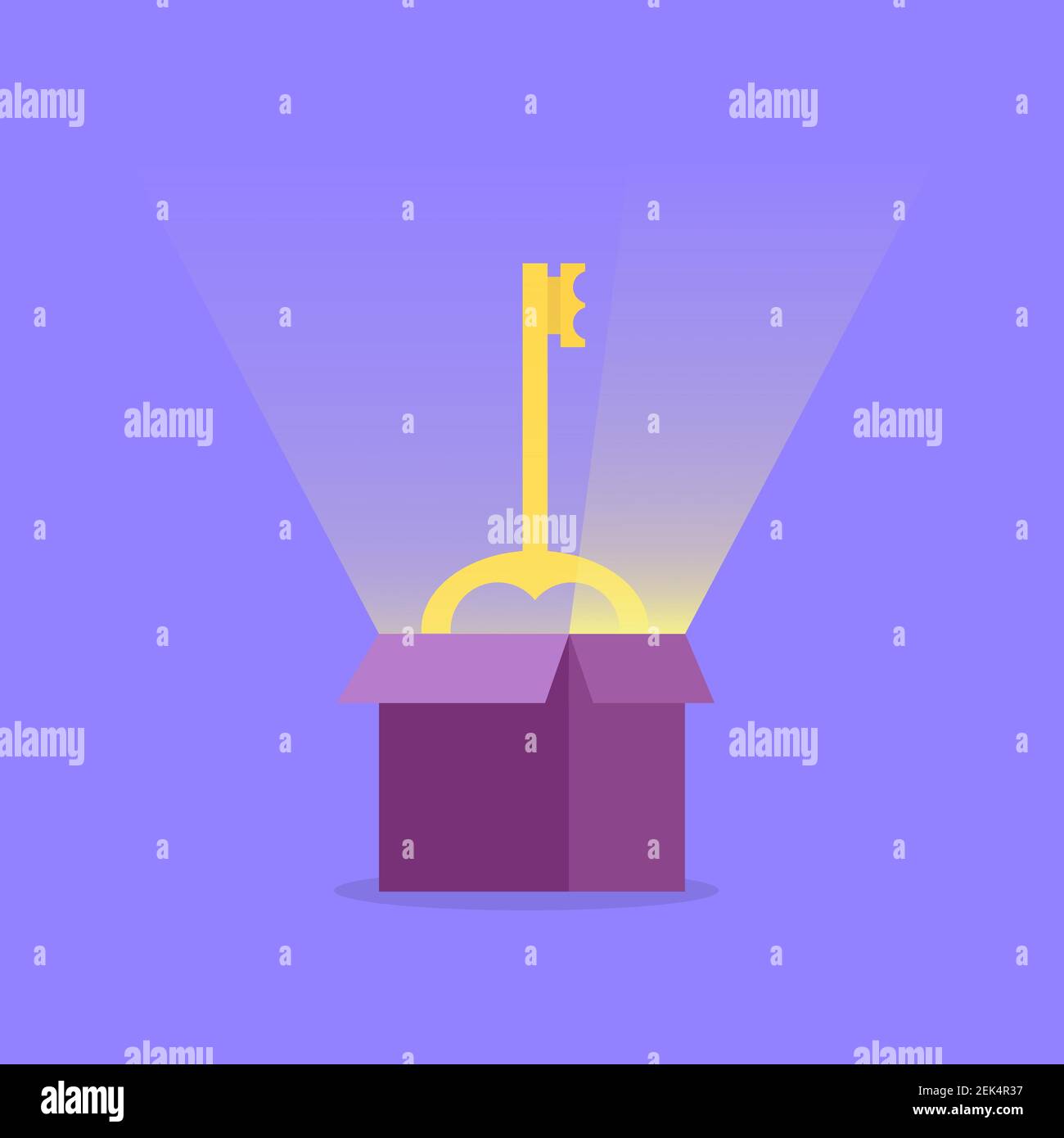 Key icon in open cardboard box. The secret key to success that is in ...