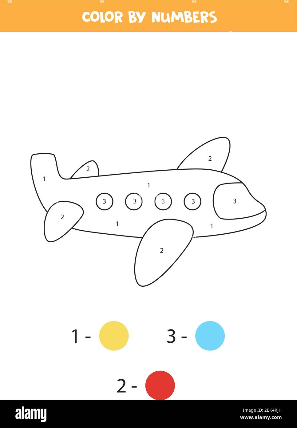 Color cartoon airplane by numbers. Transportation worksheet Stock ...