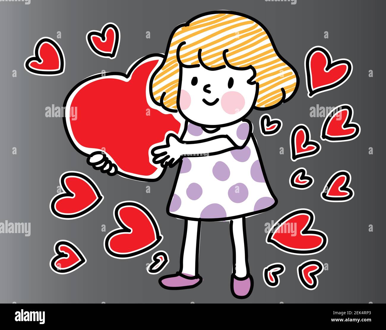 vector cartoon girl hold heart shape Stock Vector Image & Art - Alamy