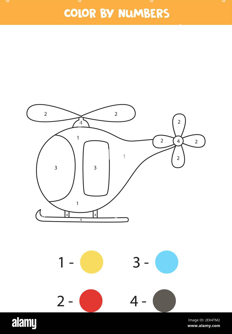 Coloring page with cartoon helicopter. Color by numbers. Math game for ...