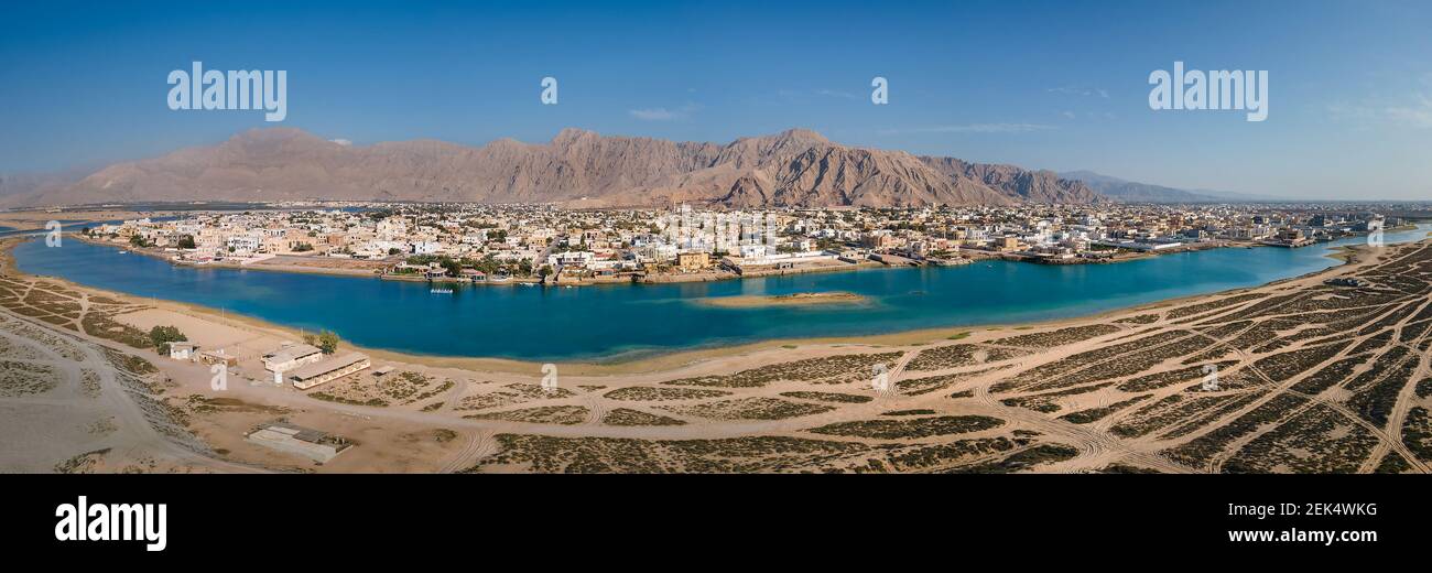 Panoramic view of Al Rams county, the suburb of Ras Al Khaimah emirate ...