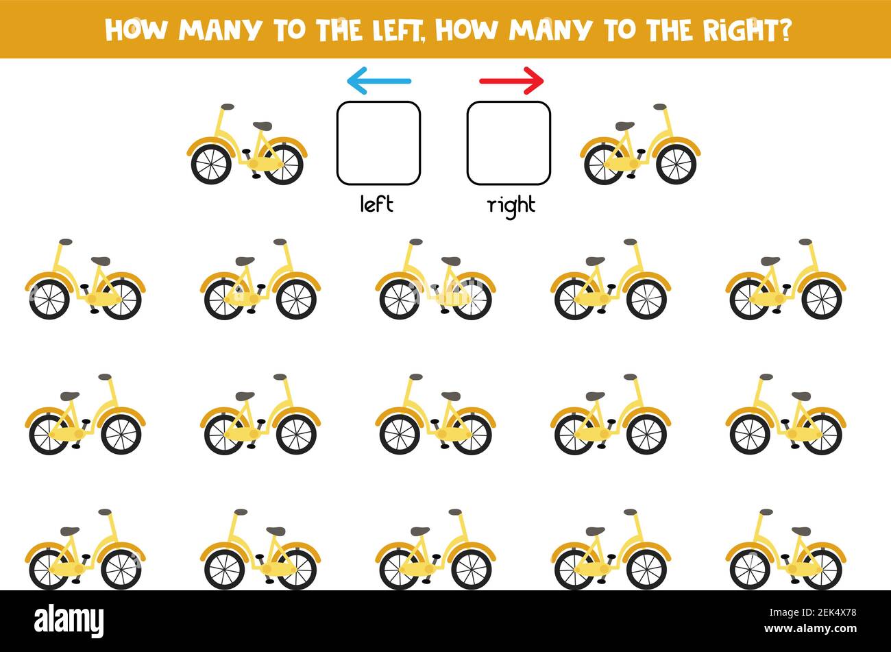 Left or right with cartoon yellow bicycle. Educational game to learn ...
