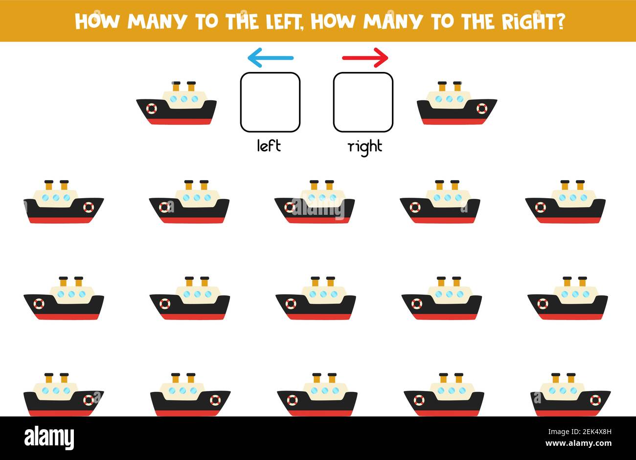 Left or right with cartoon ship. Educational game to learn left and ...