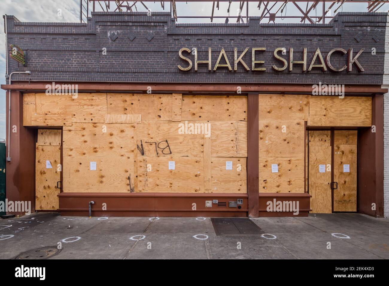 Shake Shack, one of the many storefront businesses boarded in downtown ...