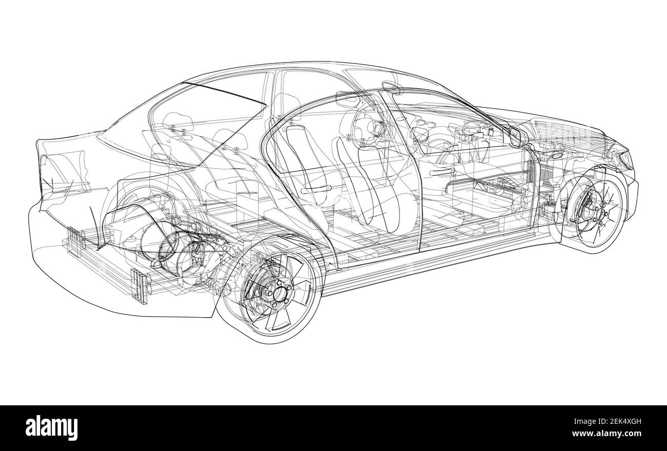 Electric Car With Chassis. Vector rendering of 3d Stock Vector Image ...