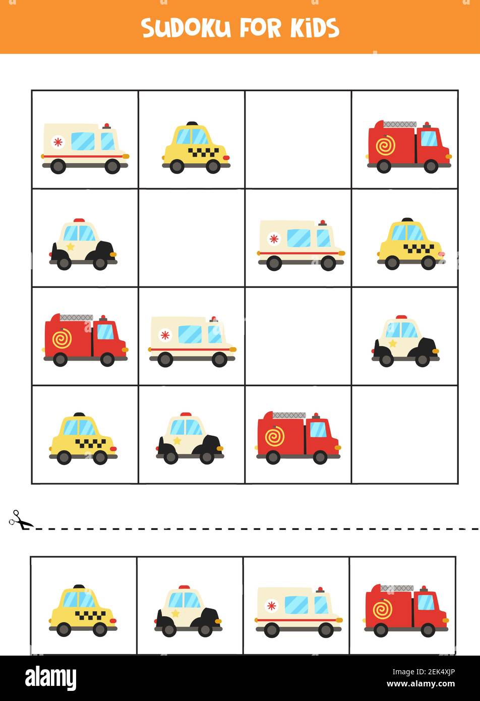 Sudoku for preschool kids. Logical game with transport Stock Vector ...