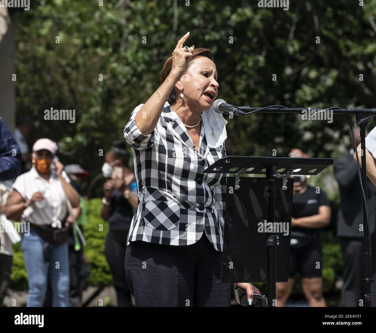 US Congresswoman Nydia Velazquez speaks during memorial service for his ...