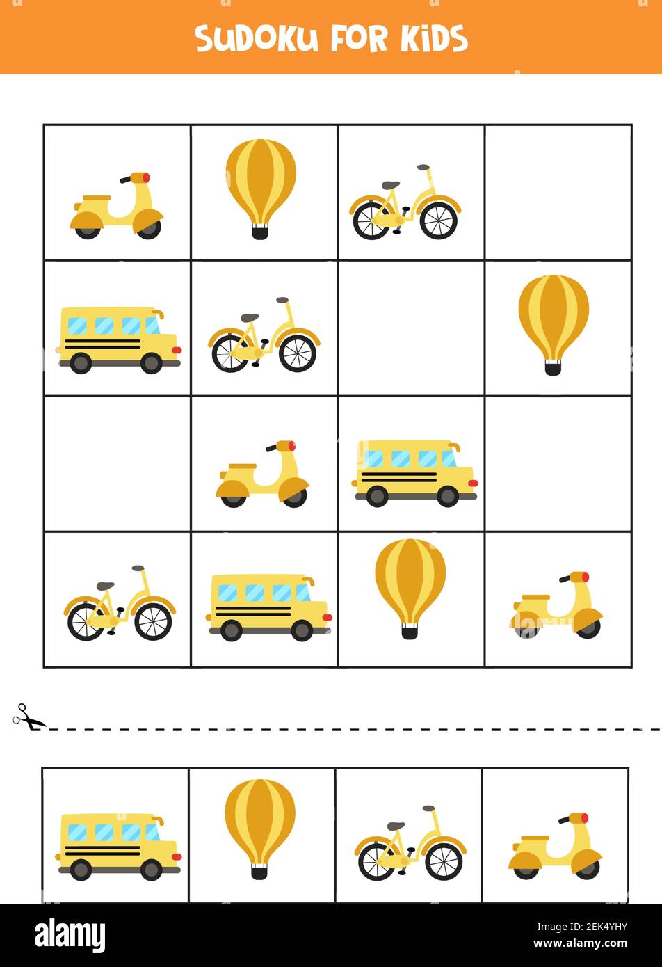 Sudoku game for preschool kids. Logical game with transport Stock ...