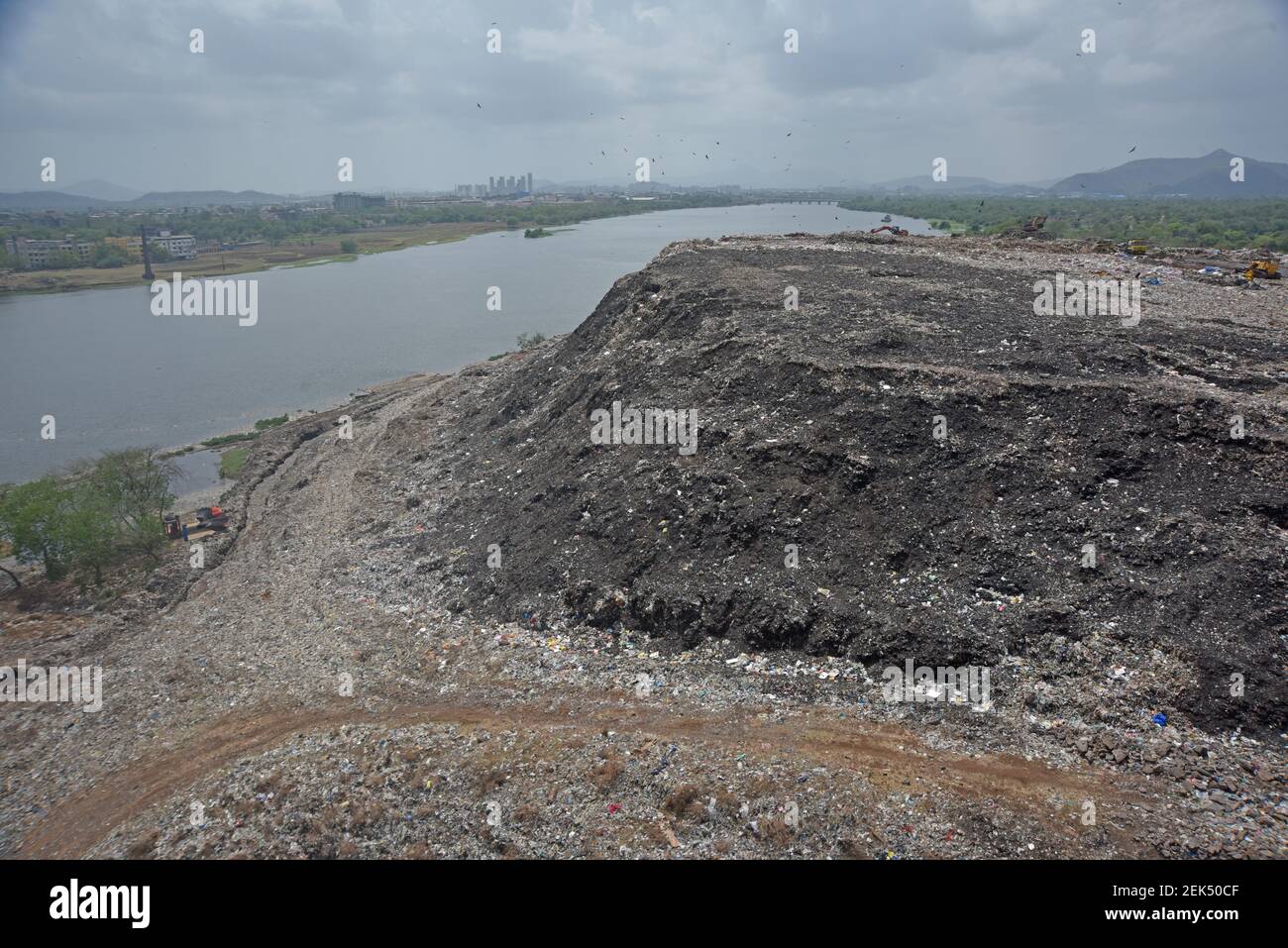 View of Adharwadi Dumping ground. Locals and NGO's have been demanding ...
