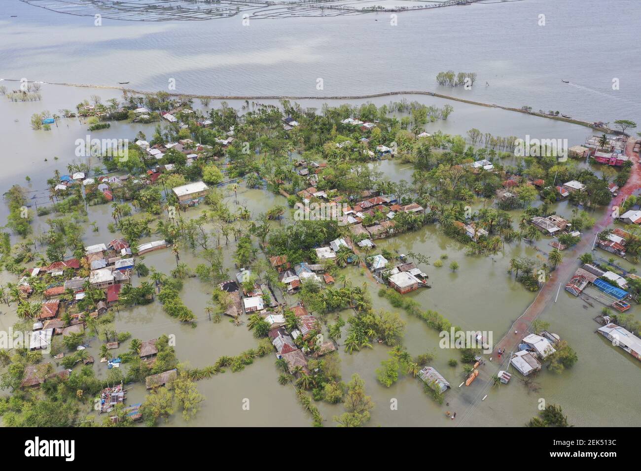 (EDITORS NOTE: image taken with a drone) A village of Assasuni Upazila ...
