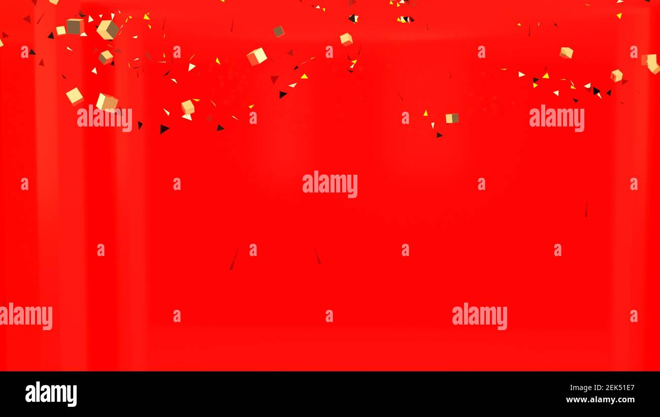 Red color background with golden cubes and yellow triangles. happiness ...