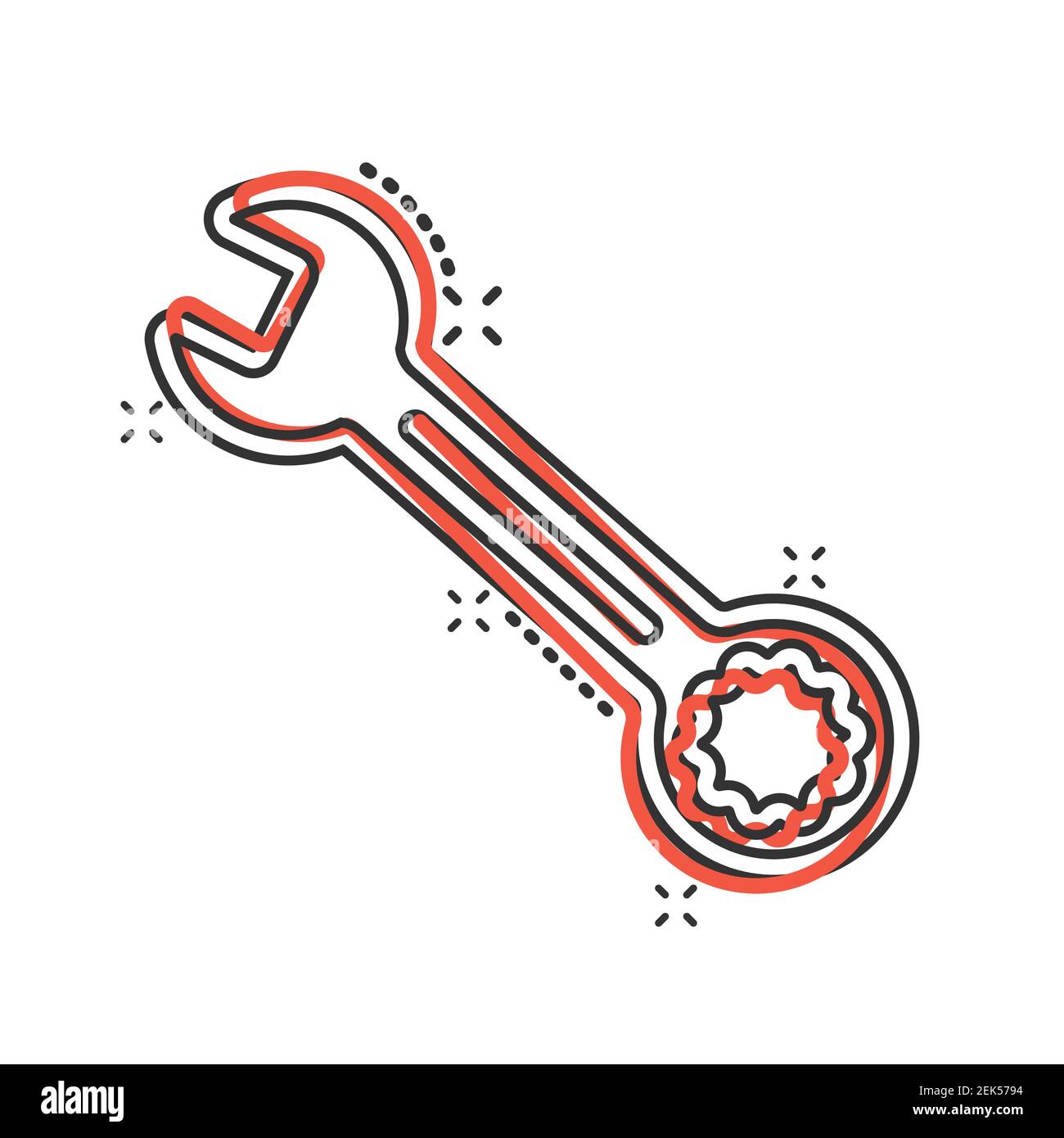 Wrench icon in comic style. Spanner key cartoon vector illustration on ...