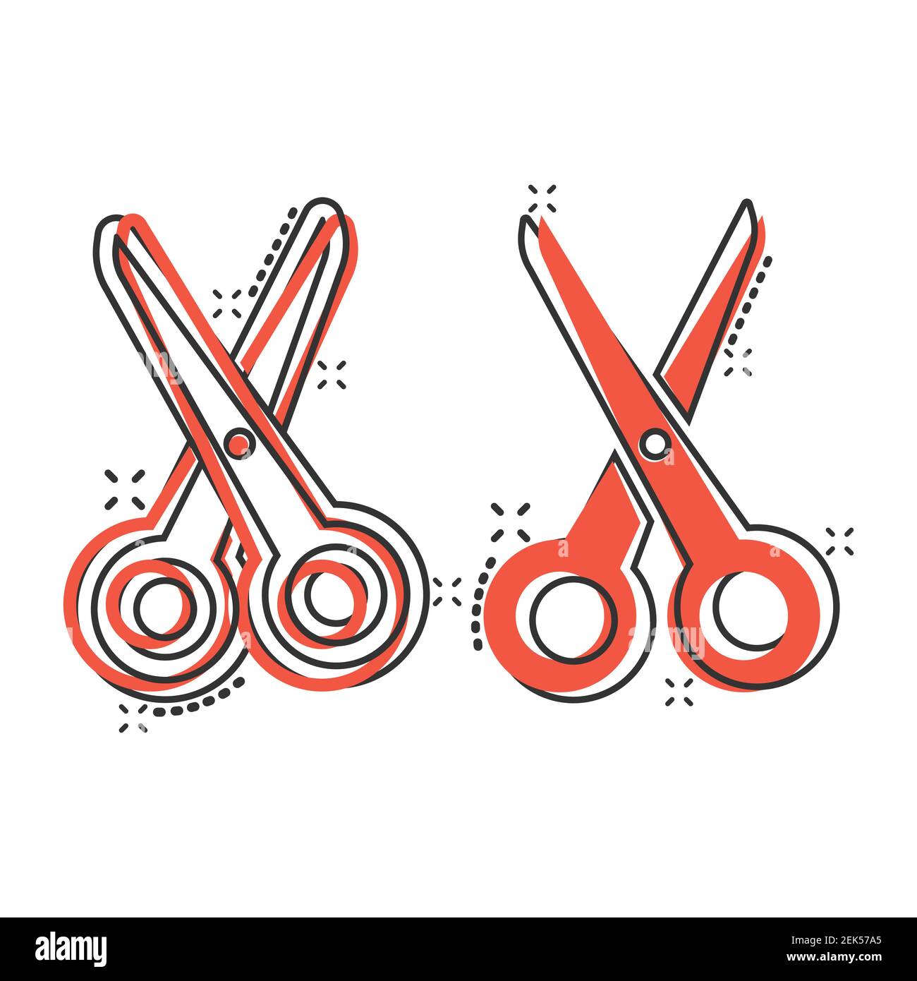 Scissor icon in comic style. Cut equipment cartoon vector illustration ...