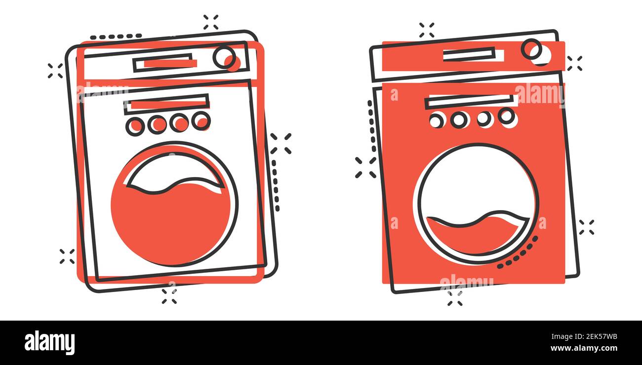 Washing machine icon in comic style. Washer cartoon vector illustration ...