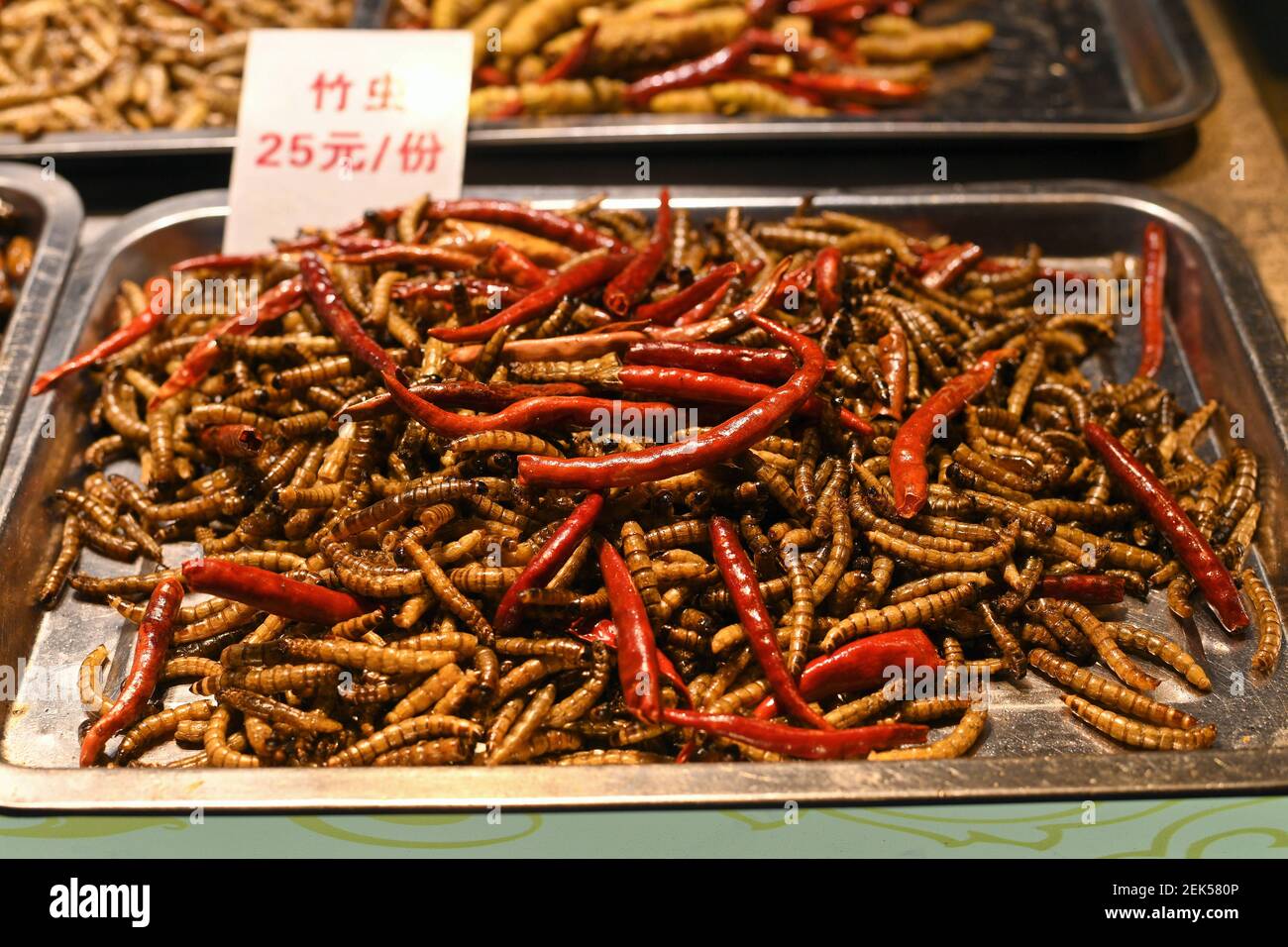Deep fried insects are sold at a night market in Nanning city, south ...