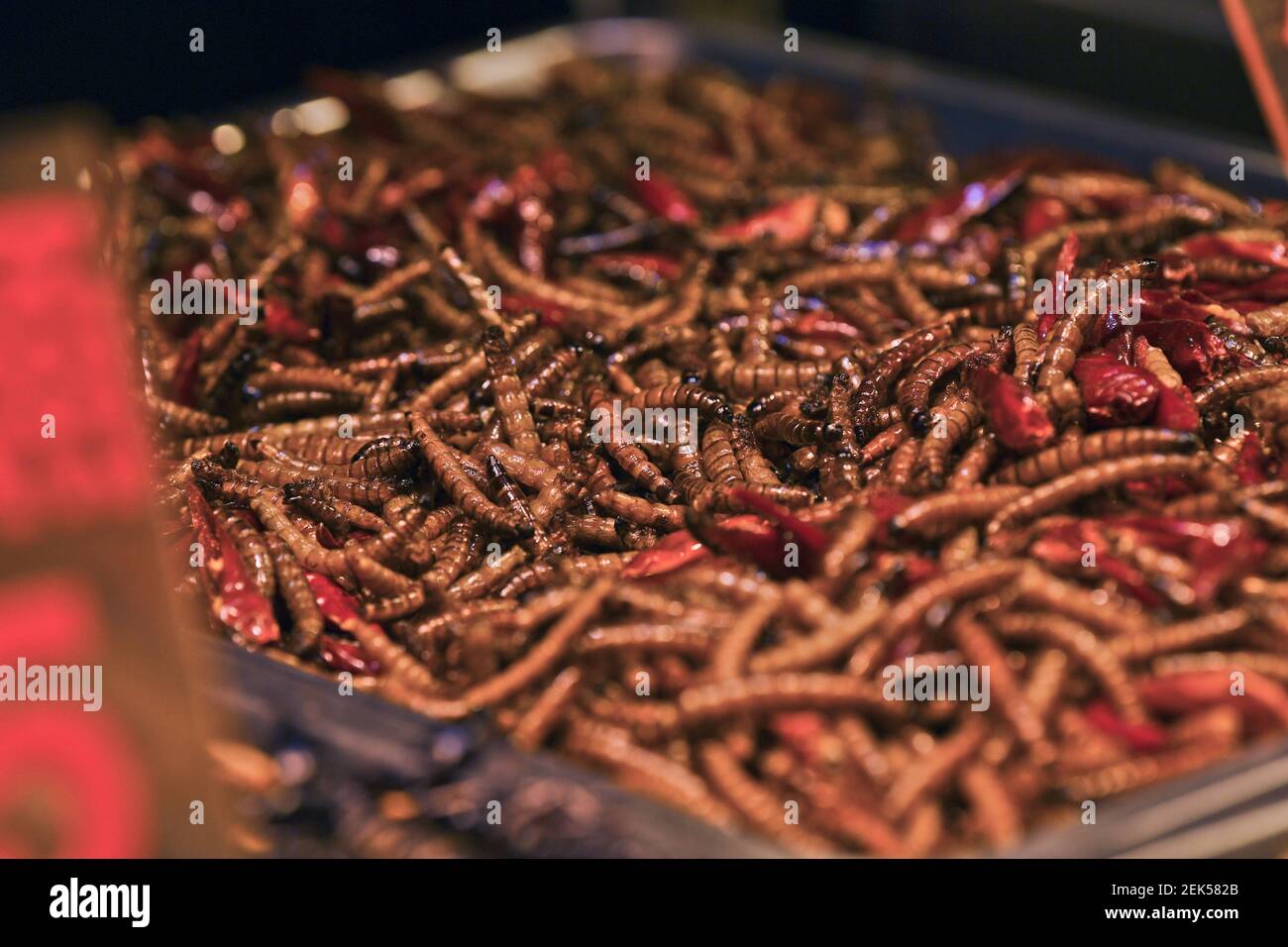 Deep fried insects are sold at a night market in Nanning city, south ...