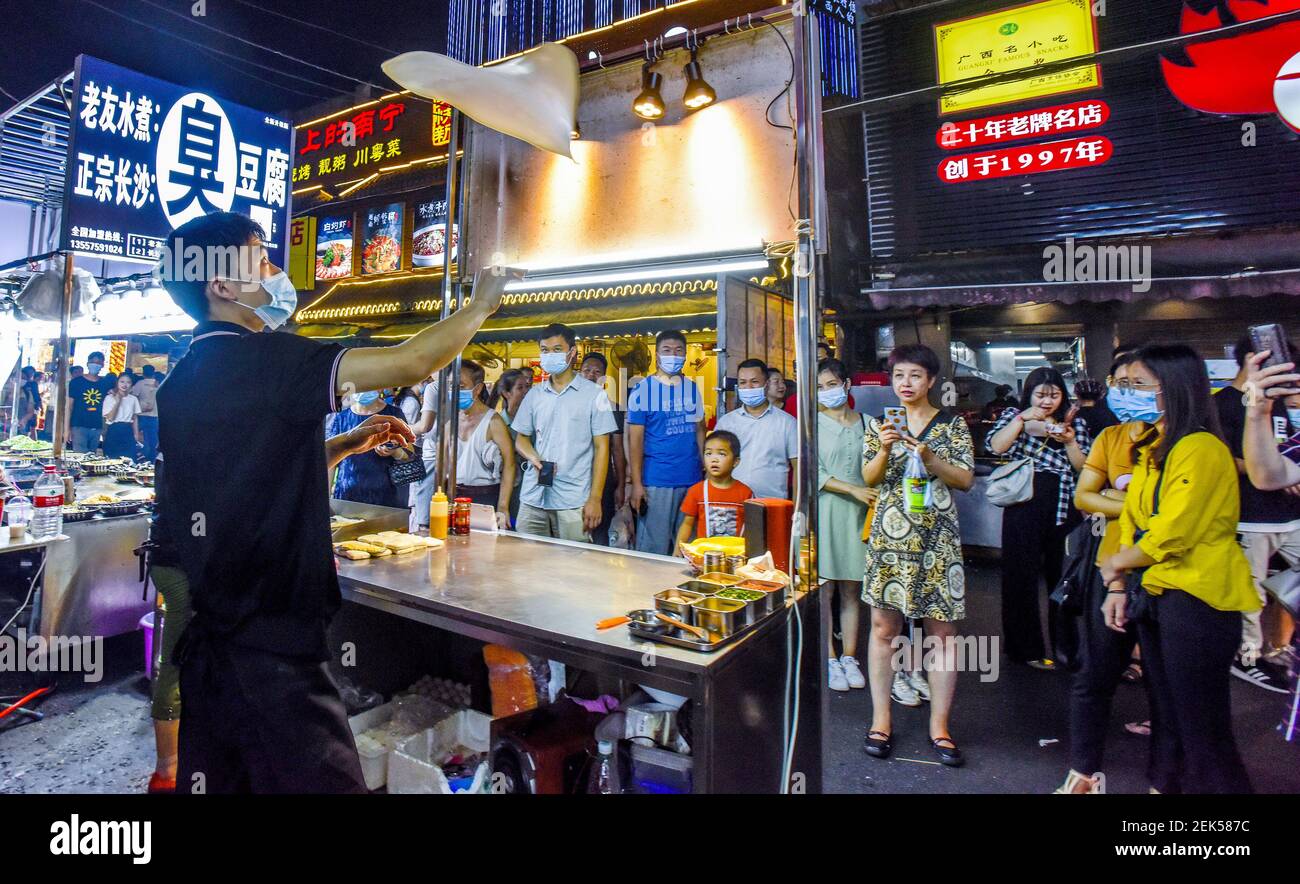 Citizens enjoy night life. Nanning City, Guangxi, China, on the evening ...