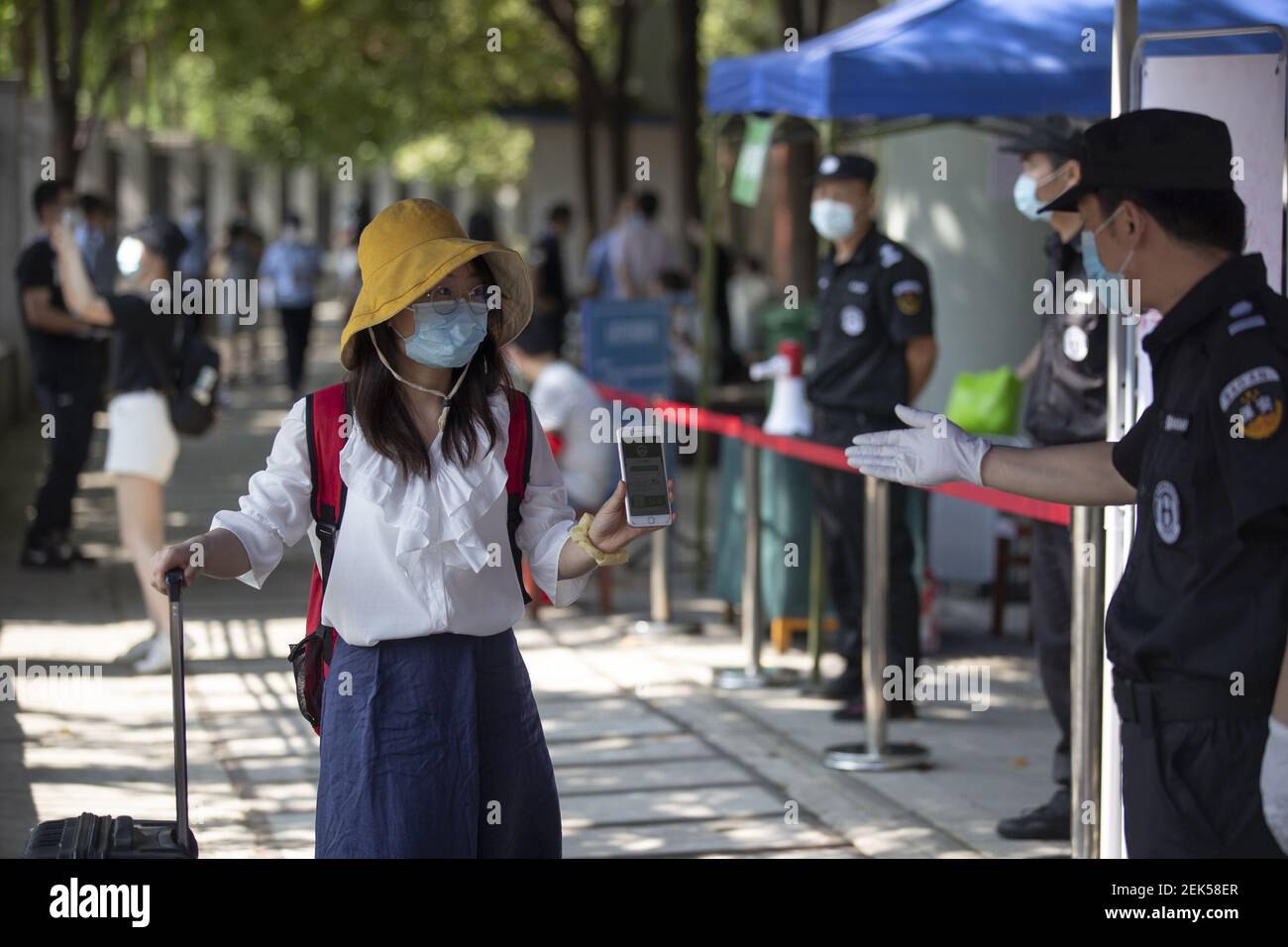 WUHAN, CHINA - JUNE 8, 2020 -A college student wears a protective mask ...
