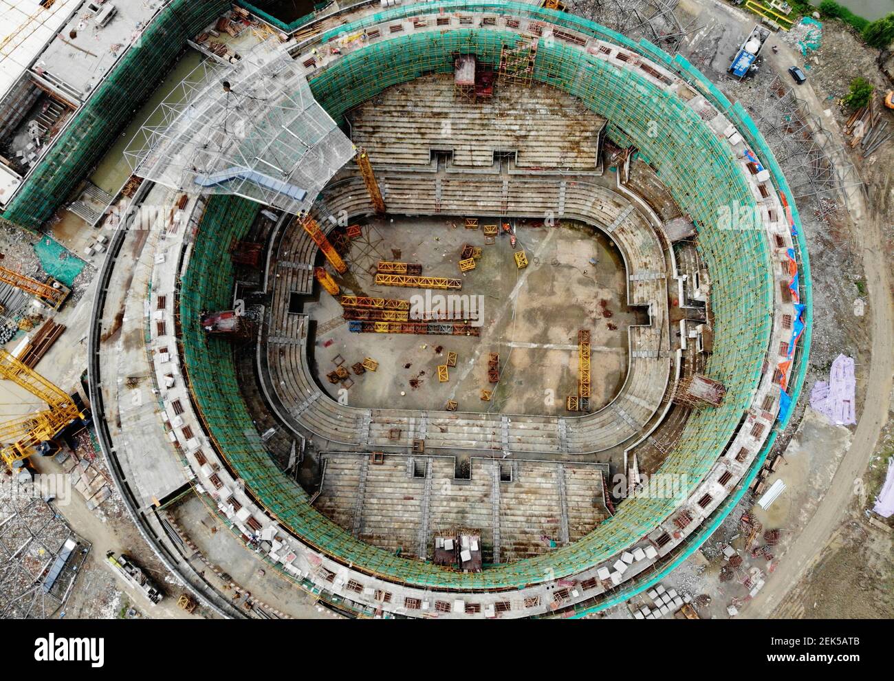 Bird view of the construction of the ping pong stadium for 2022 Asian ...