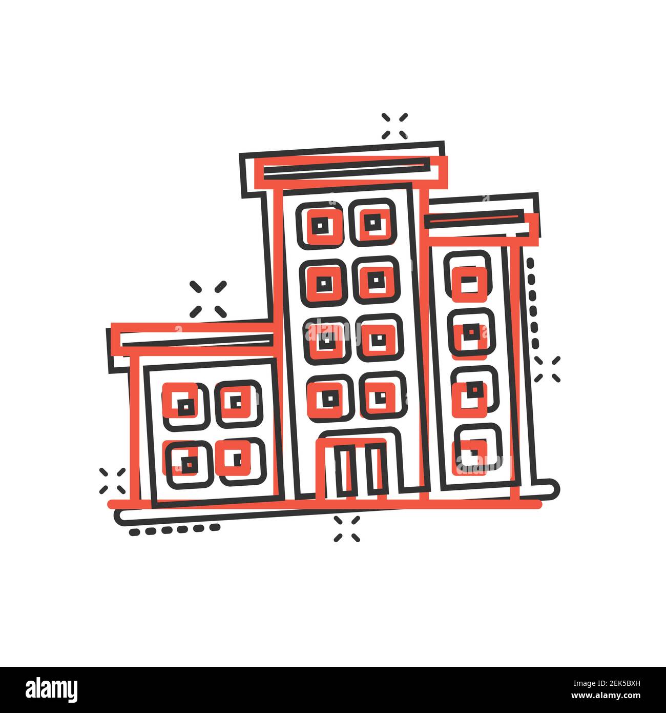 Office building sign icon in comic style. Apartment cartoon vector ...