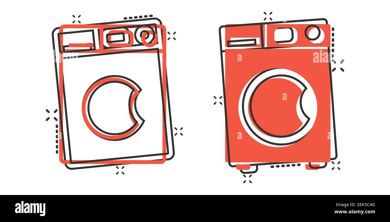 Washing machine icon in comic style. Washer cartoon vector illustration ...