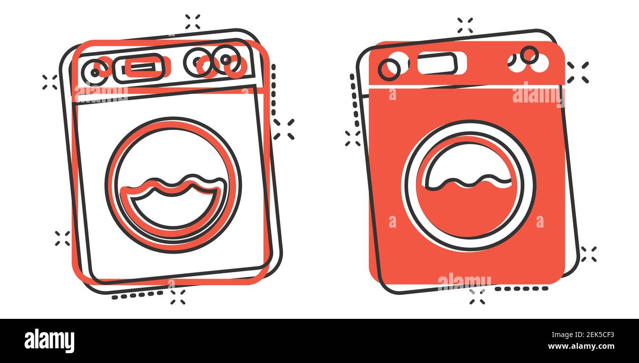 Washing machine icon in comic style. Washer cartoon vector illustration ...