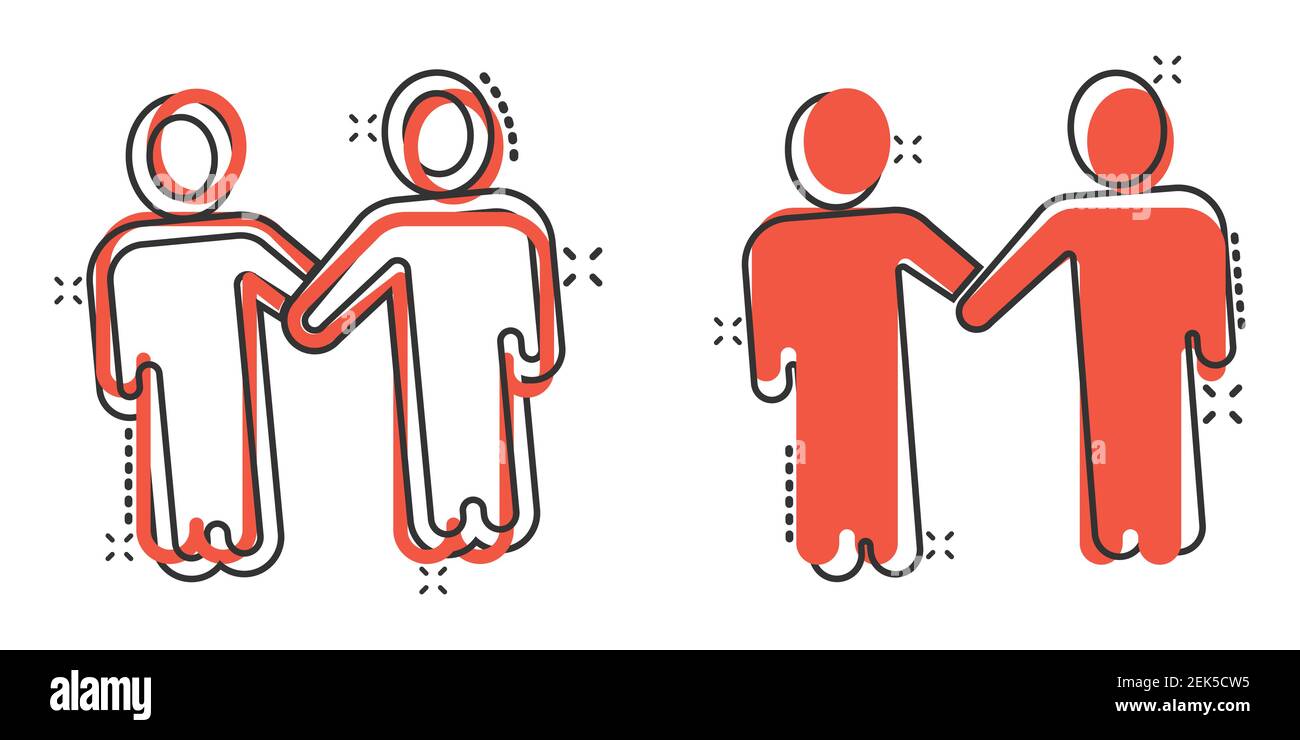 Greetings gesture icon in comic style. People handshake cartoon vector ...