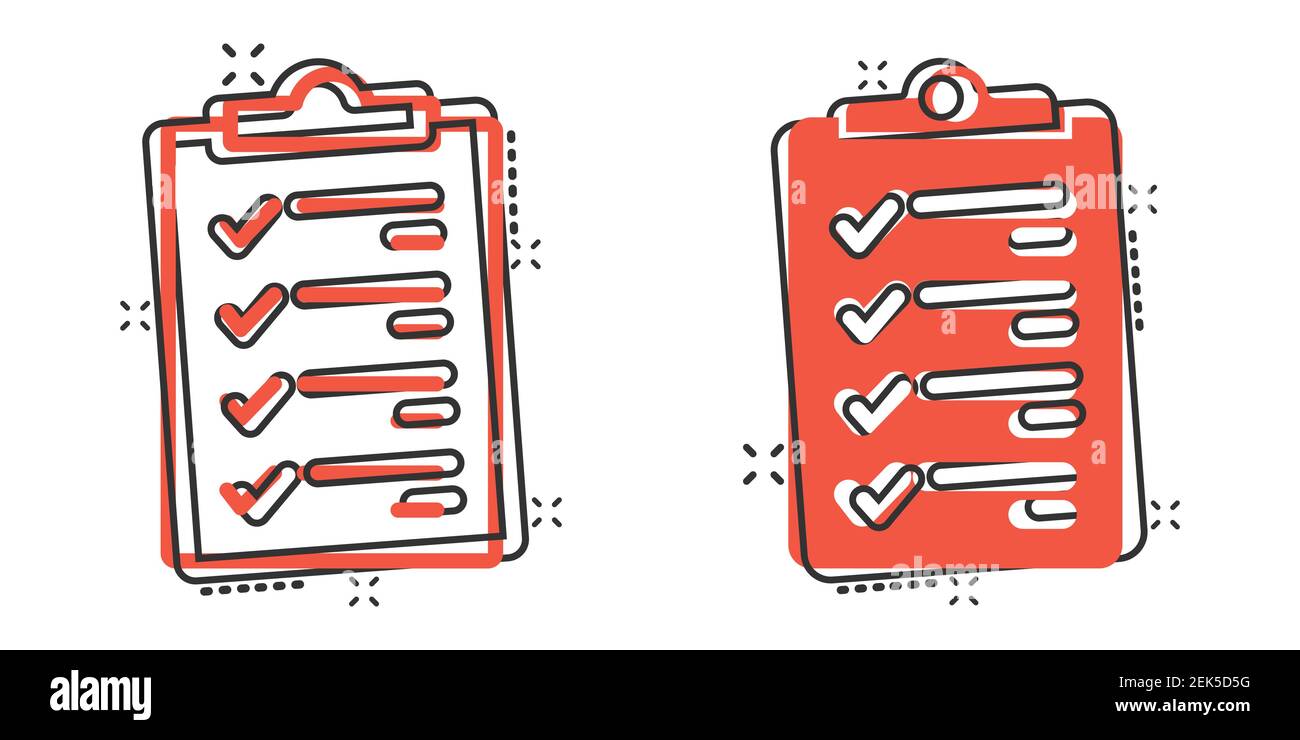 Document checklist icon in comic style. Report cartoon vector ...