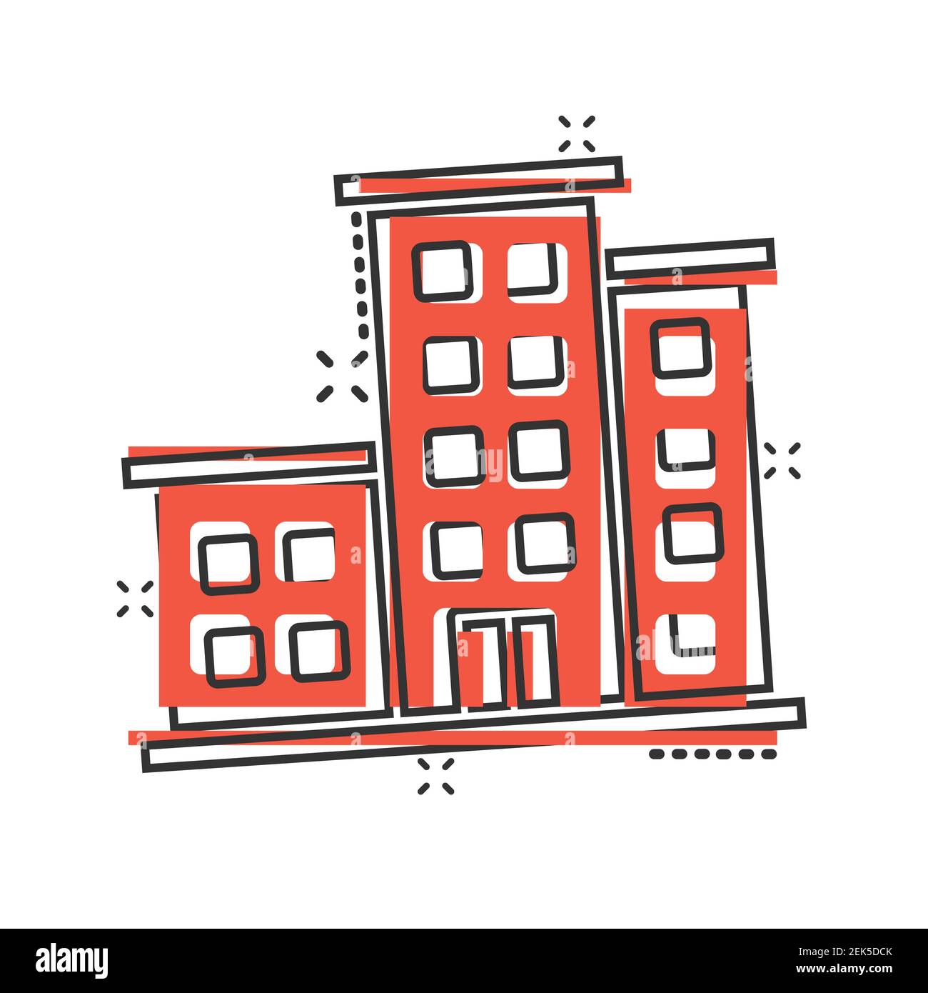 Office building sign icon in comic style. Apartment cartoon vector ...