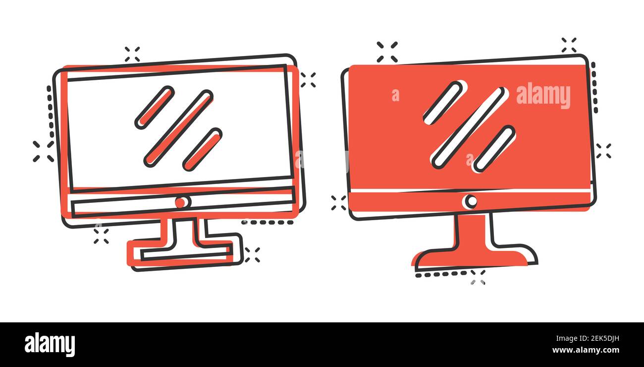 Computer monitor icon in comic style. Tv display cartoon vector ...