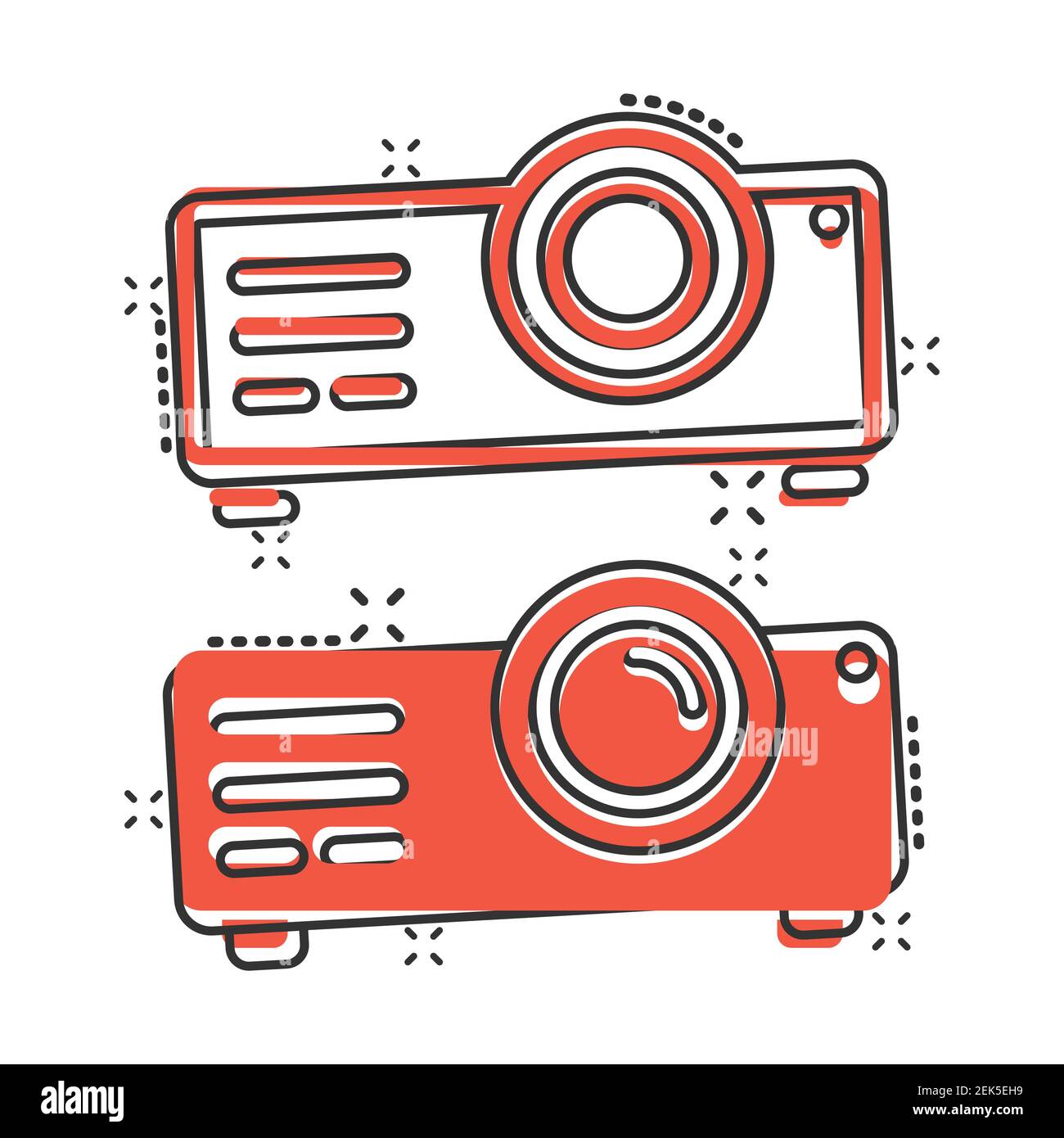 Video projector sign icon in comic style. Cinema presentation device ...