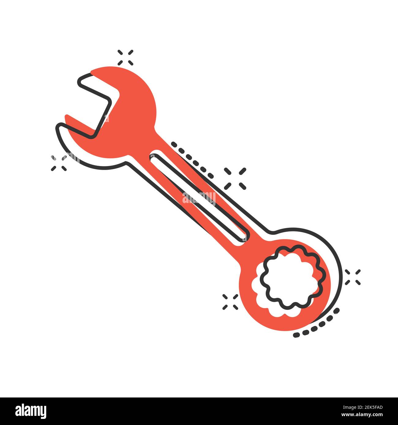 Wrench icon in comic style. Spanner key cartoon vector illustration on ...