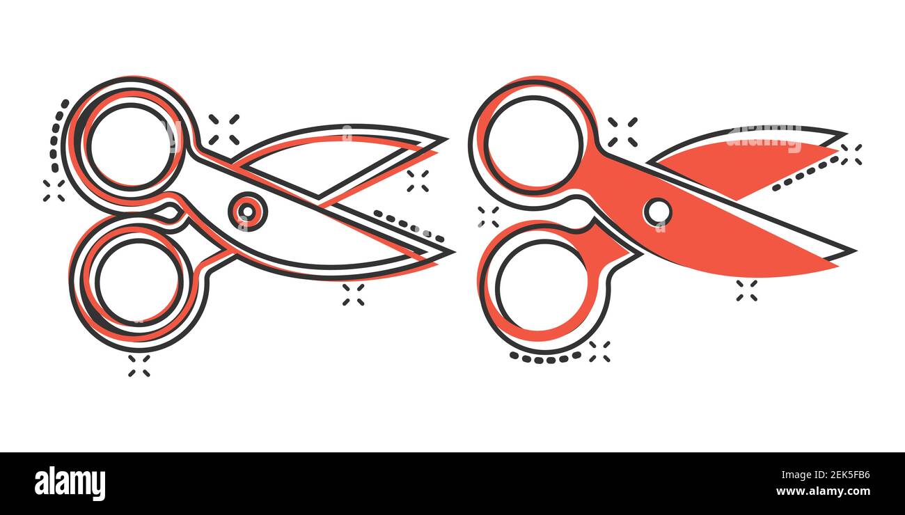 Scissor icon in comic style. Cut equipment cartoon vector illustration ...