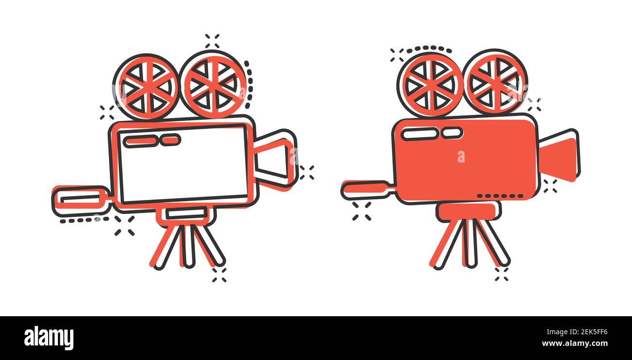 Projector icon in comic style. Cinema camera cartoon vector ...