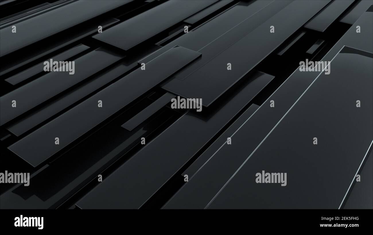 3d rendering of black glossy rectangular panels at different levels ...
